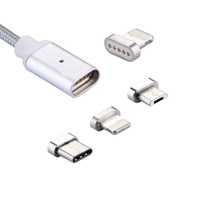 Magnetický kabel s konektory micro USB / USB-C / lightning pro Apple zařízení - 1m - stříbrný ...